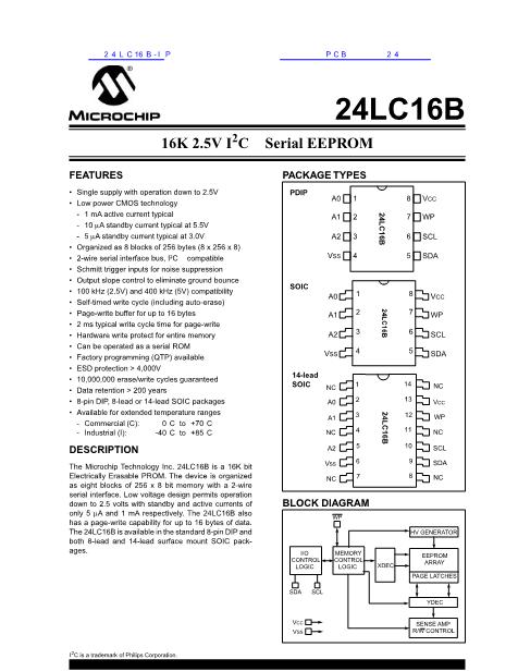 24LC16B-IP Datasheet_PDF文件下载_芯片资料查询_维库电子市场网 24LC16B-IP Datasheet_PDF文件下载_芯片资料查询_维库电子市场网