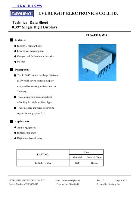 ELS-431GWA Datasheet_PDF文件下载_芯片资料查询_维库电子市场网