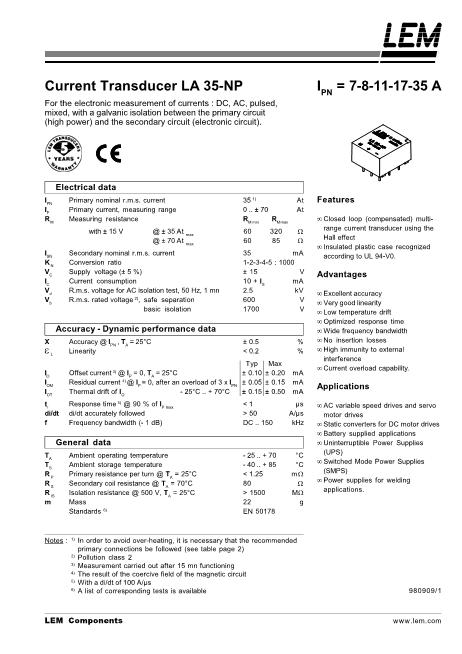 LA35-NP Datasheet_PDF文件下载_芯片资料查询_维库电子市场网