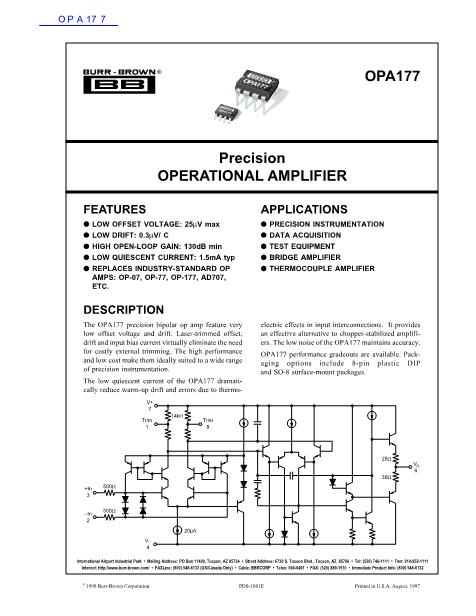 OPA177 Datasheet_PDF文件下载_芯片资料查询_维库电子市场网