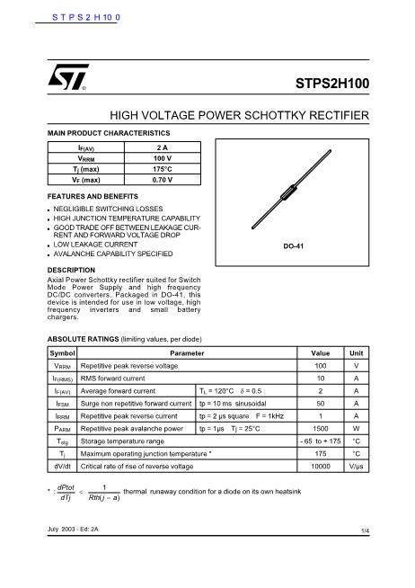 STPS2H100 Datasheet_PDF文件下载_芯片资料查询_维库电子市场网