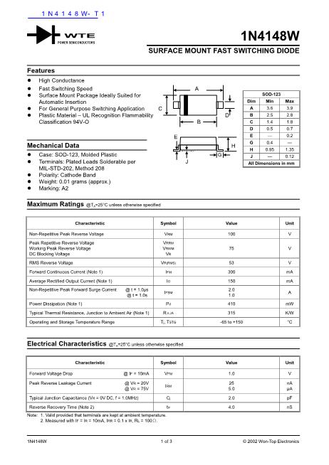 1N4148W-T1 Datasheet_PDF文件下载_芯片资料查询_维库电子市场网