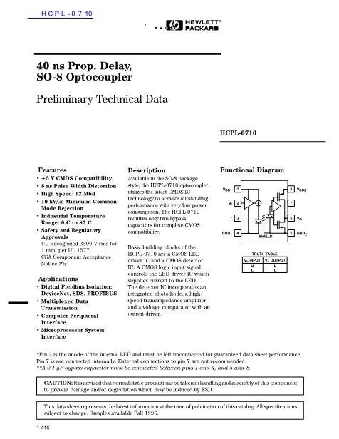 HCPL-0710 Datasheet_PDF文件下载_芯片资料查询_维库电子市场网