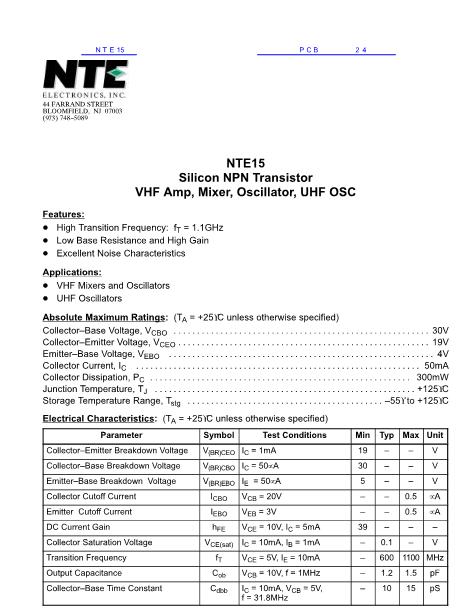 NTE15 Datasheet_PDF文件下载_芯片资料查询_维库电子市场网