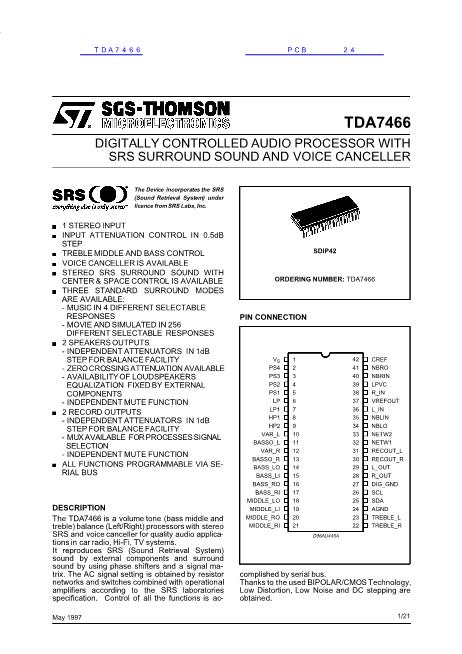 TDA7466 Datasheet_PDF文件下载_芯片资料查询_维库电子市场网
