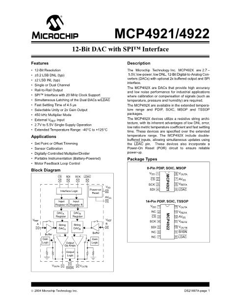 MCP4921 Datasheet_PDF文件下载_芯片资料查询_维库电子市场网