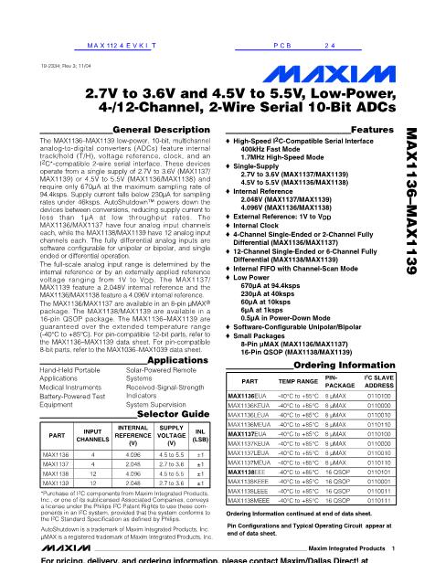 Max1124evkit Datasheet Pdf文件下载 芯片资料查询 维库电子市场网