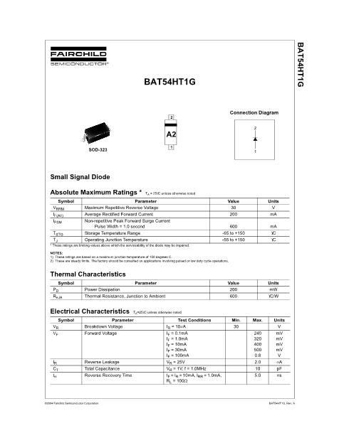 BAT54HT1G Datasheet_PDF文件下载_芯片资料查询_维库电子市场网