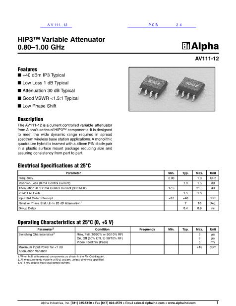 AV111-12 Datasheet_PDF文件下载_芯片资料查询_维库电子市场网