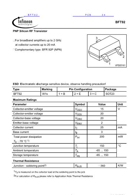 BFT92 Datasheet_PDF文件下载_芯片资料查询_维库电子市场网