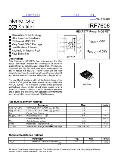 IRF7606 Datasheet_PDF文件下载_芯片资料查询_维库电子市场网