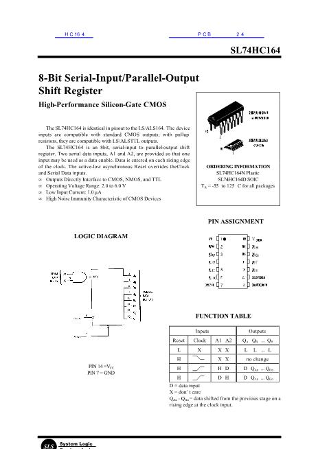 HC164 Datasheet_PDF文件下载_芯片资料查询_维库电子市场网