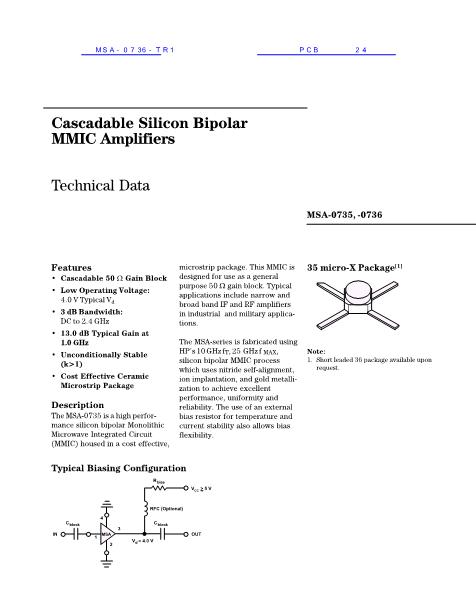 MSA-0735 Datasheet_PDF文件下载_芯片资料查询_维库电子市场网