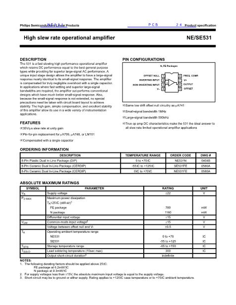 NE531 Datasheet_PDF文件下载_芯片资料查询_维库电子市场网