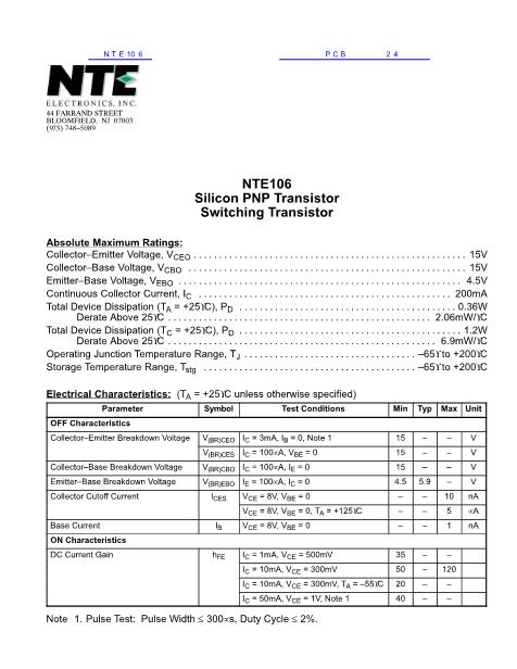 NTE106 Datasheet_PDF文件下载_芯片资料查询_维库电子市场网