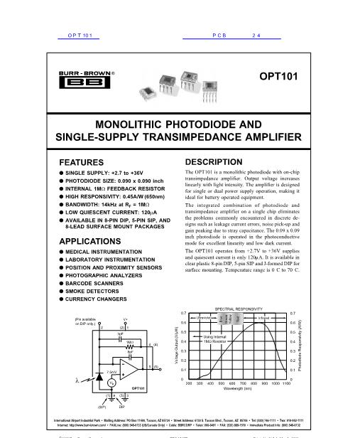 OPT101 Datasheet_PDF文件下载_芯片资料查询_维库电子市场网