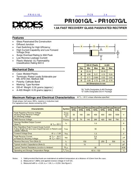 PR1001G Datasheet_PDF文件下载_芯片资料查询_维库电子市场网