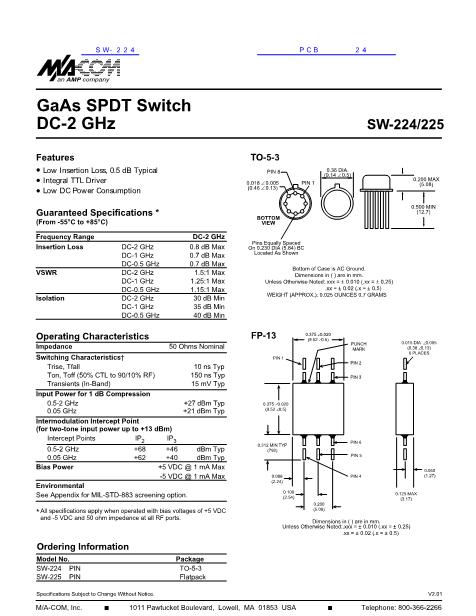 SW-224 Datasheet_PDF文件下载_芯片资料查询_维库电子市场网
