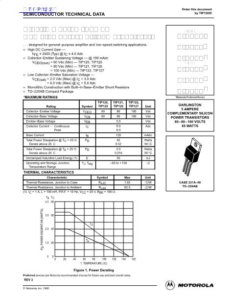 TIP122 Datasheet_PDF文件下载_芯片资料查询_维库电子市场网