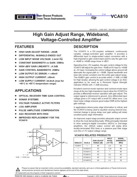 VCA810 Datasheet_PDF文件下载_芯片资料查询_维库电子市场网