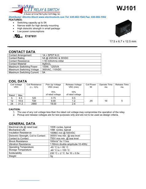 WJ101 Datasheet_PDF文件下载_芯片资料查询_维库电子市场网