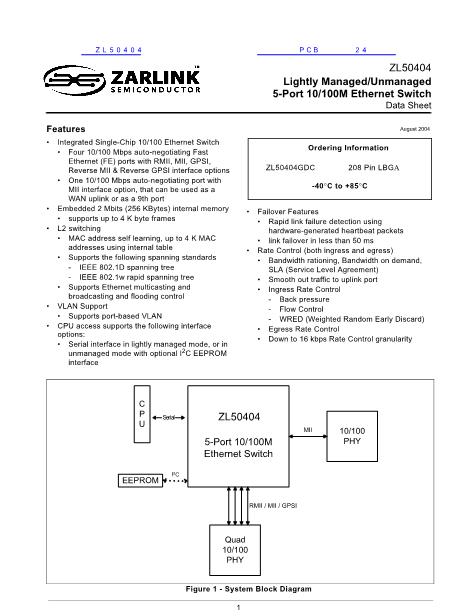 ZL50404 Datasheet_PDF文件下载_芯片资料查询_维库电子市场网