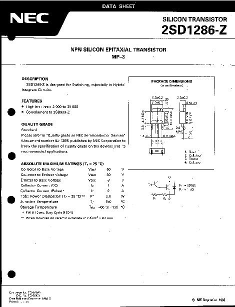 2SD1286 Datasheet_PDF文件下载_芯片资料查询_维库电子市场网