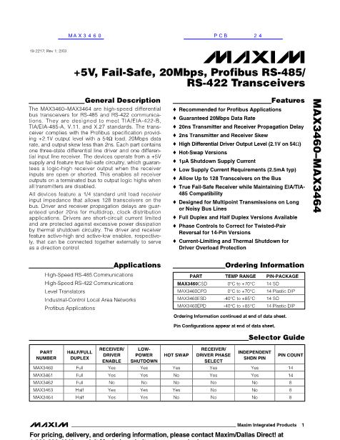 MAX3460 Datasheet_PDF文件下载_芯片资料查询_维库电子市场网
