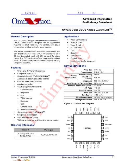 OV7930 Datasheet_PDF文件下载_芯片资料查询_维库电子市场网