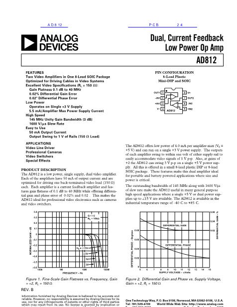 AD812 Datasheet_PDF文件下载_芯片资料查询_维库电子市场网