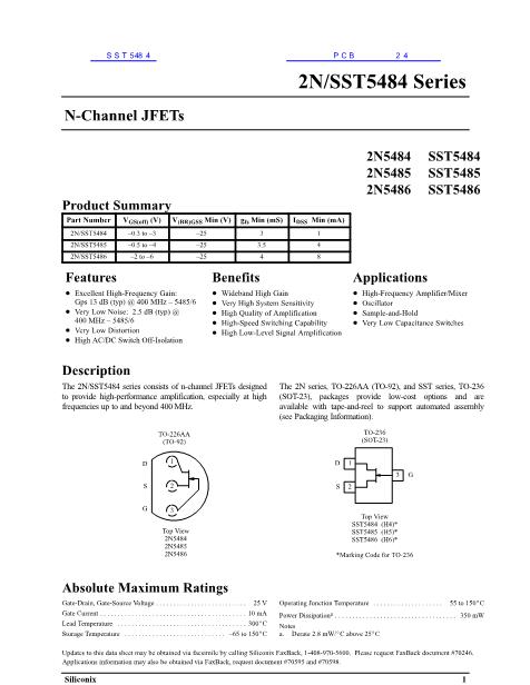 2N5484 Datasheet_PDF文件下载_芯片资料查询_维库电子市场网