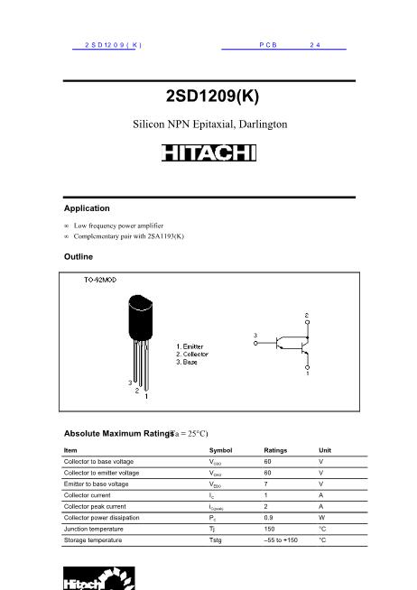 2SD1209(K) Datasheet_PDF文件下载_芯片资料查询_维库电子市场网