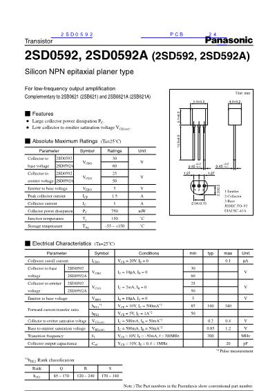 2SD0592 Datasheet_PDF文件下载_芯片资料查询_维库电子市场网