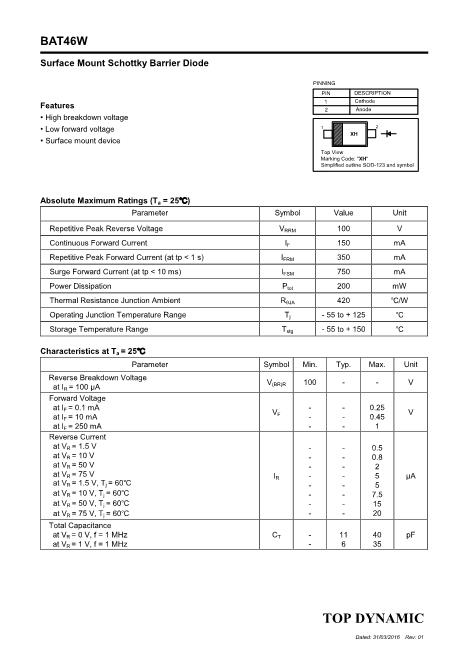 BAT46W Datasheet_PDF文件下载_芯片资料查询_维库电子市场网