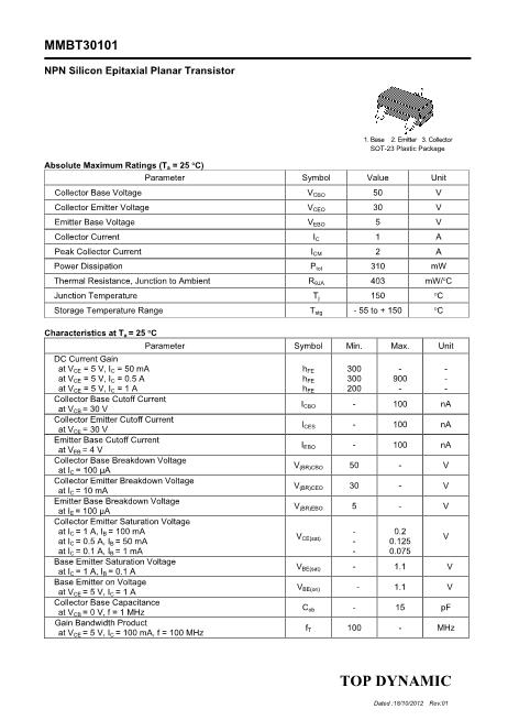 MMBT30101 Datasheet_PDF文件下载_芯片资料查询_维库电子市场网