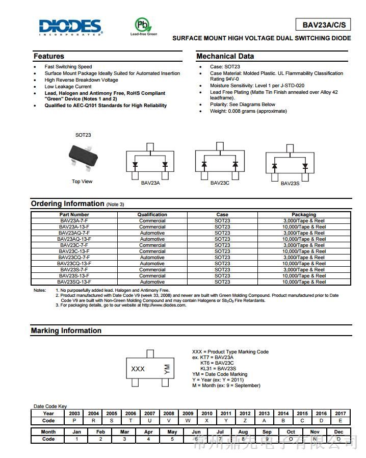 开关二极管BAV23A BAV23C BAV23S_贴片/片式/SMD二极管_维库电子市场网