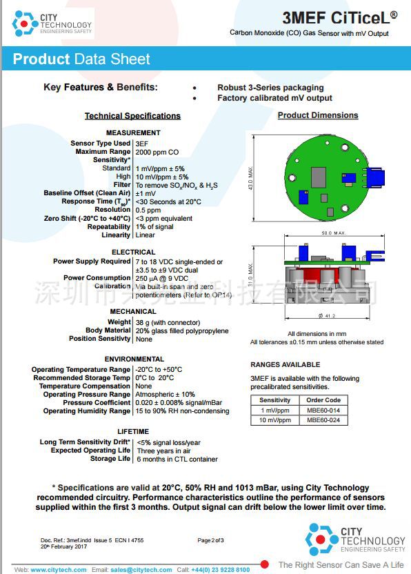 英国CITY一氧化碳传感器 3ME/F 3MEF H2S过滤器 mV输出板_齿轮传感器_维库电子市场网